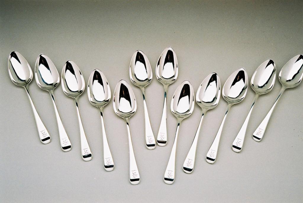Leopard Antiques Set of 24 spoons (12 tablespoons and 12 dessertspoons ...