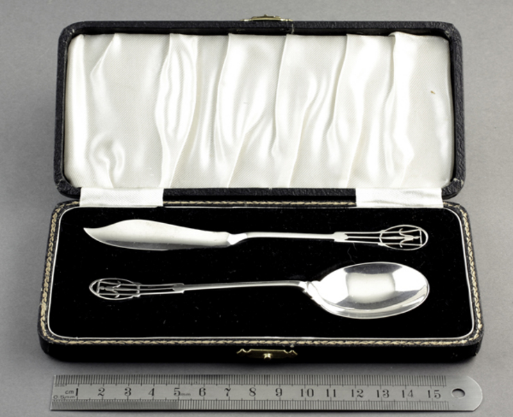 Leopard Antiques Boxed Silver Butter Knife and Jam Spoon - Wedding Present