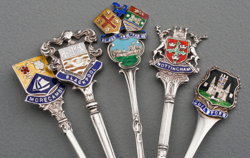 Leopard Antiques Ten Sterling Silver and Enamel Souvenir Spoons ...