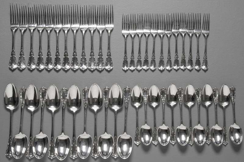 Leopard Antiques Rare Straight Tudor Pattern Silver Flatware Set (48 ...