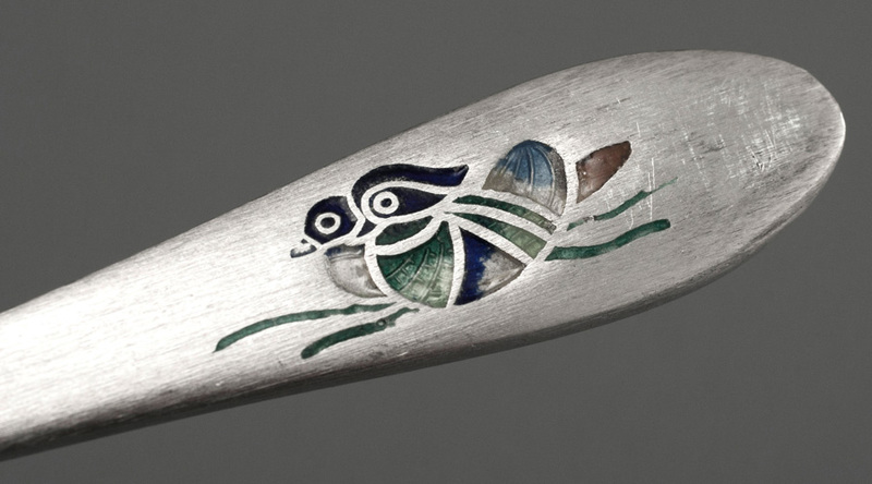 Leopard Antiques Korean 990 Silver Mandarin Duck Rice Spoon and Fork ...